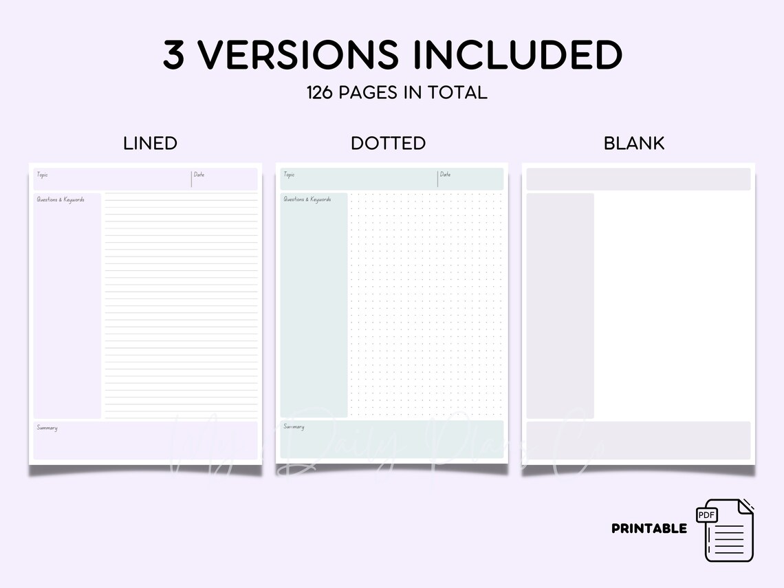 Printable Lecture Notes, Cornell Notes Template, Student Notebook ...