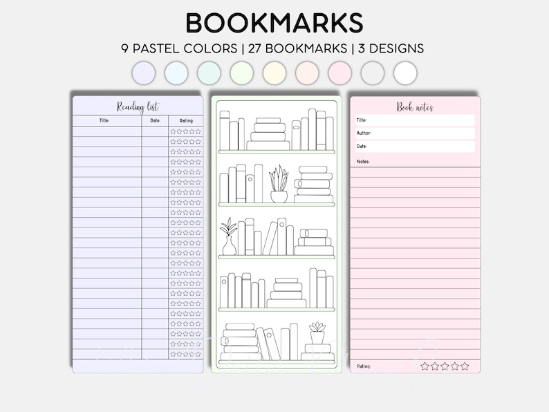 Printable Reading Log Bookmarks, Bookshelf Tracker, Rainbow Colors (PDF ...