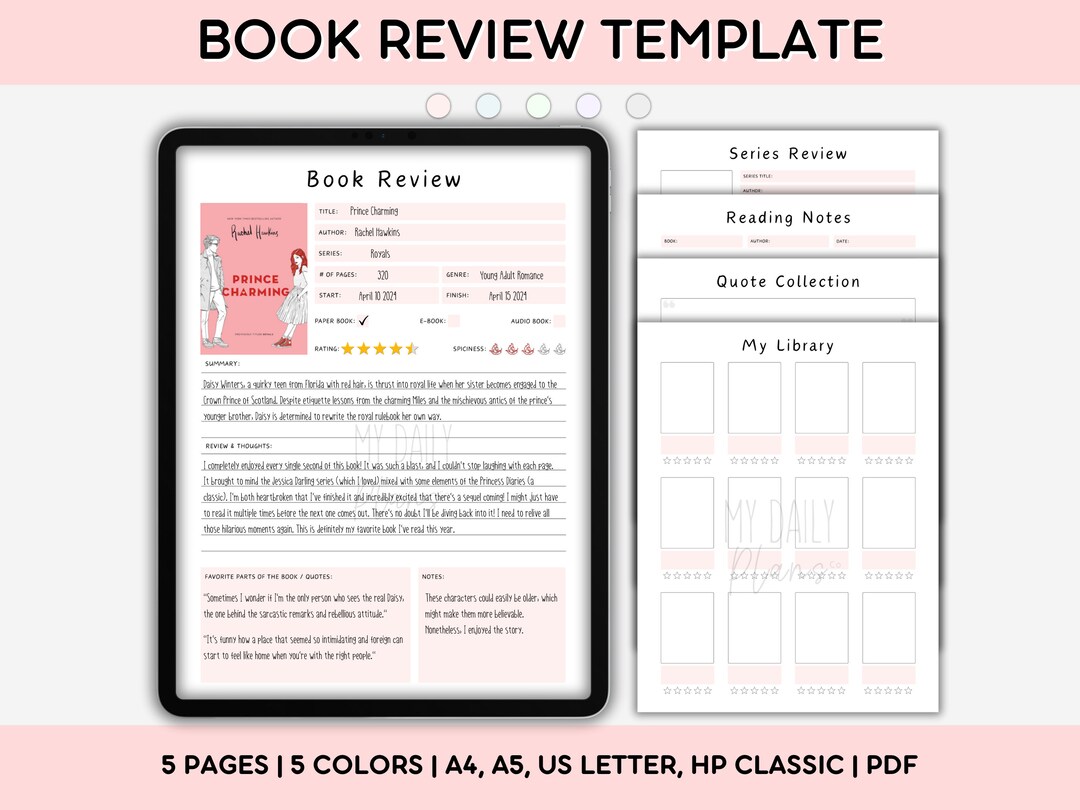 Book Review Template Goodnotes, Digital Reading Journal, Simple Book ...
