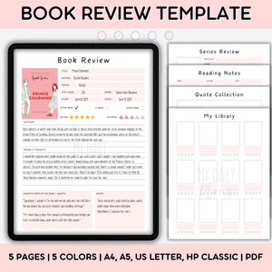 Book Review Template Goodnotes, Digital Reading Journal, Simple Book ...