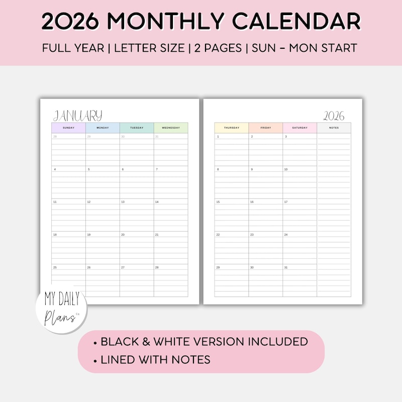 2026 Monthly Pocket Calendars - Etsy