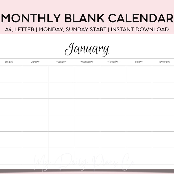 Blank Calendar Pdf - Etsy