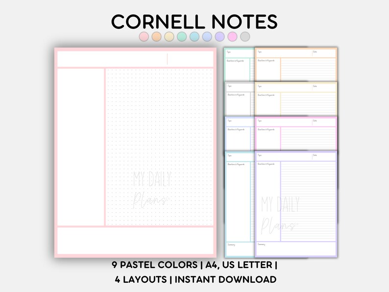 Printable Lecture Notes, Cornell Notes Template, Student Notebook ...