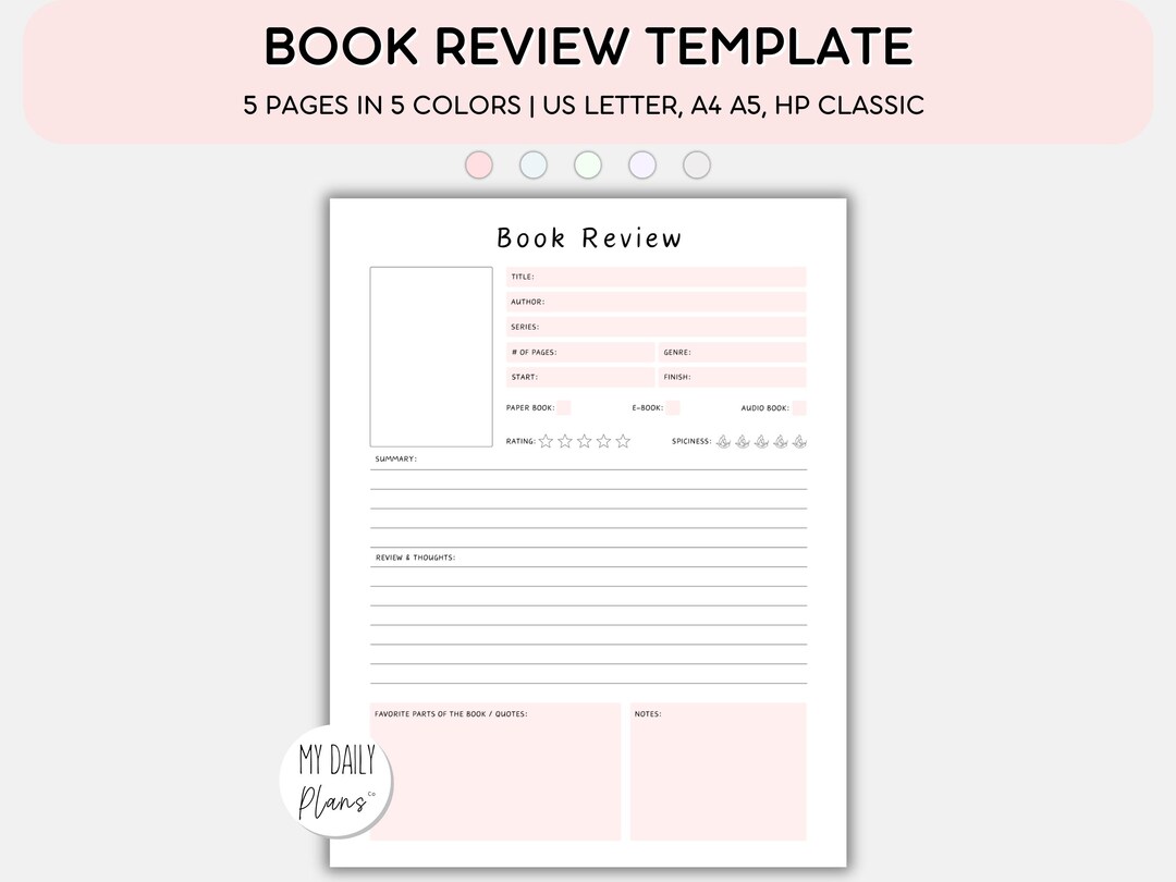 Book Review Template Goodnotes, Digital Reading Journal, Simple Book ...