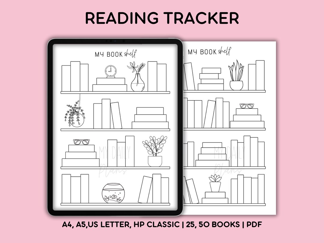 Reading Tracker Printable Bookshelf, Reading Log, Library Planner, A4 ...