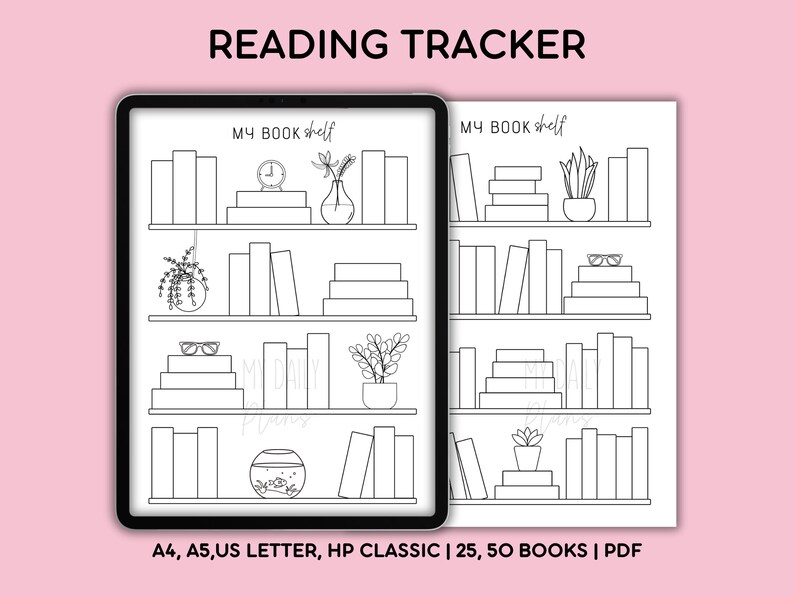 Reading Tracker Printable Bookshelf, Reading Log, Library Planner, A4 ...