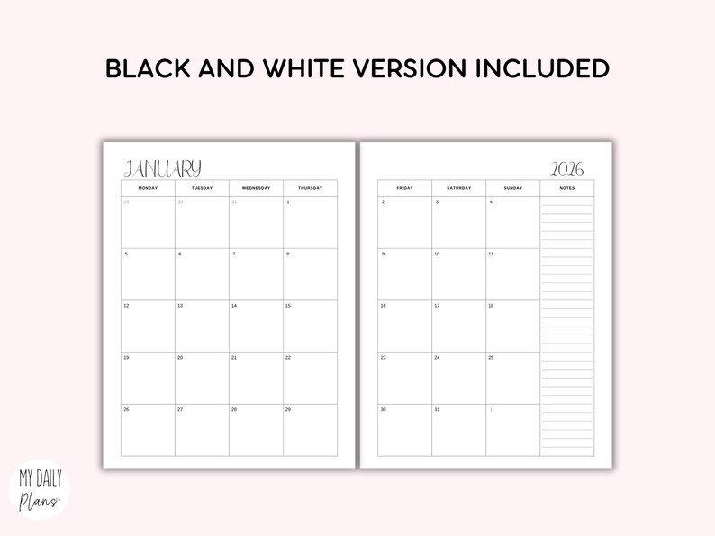 2026 Monthly Calendar Printable, Letter Size Month at a Glance (instant ...
