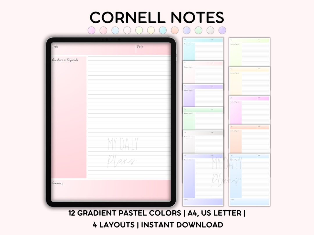 Printable Lecture Notes Cornell System Template, Student Academic ...