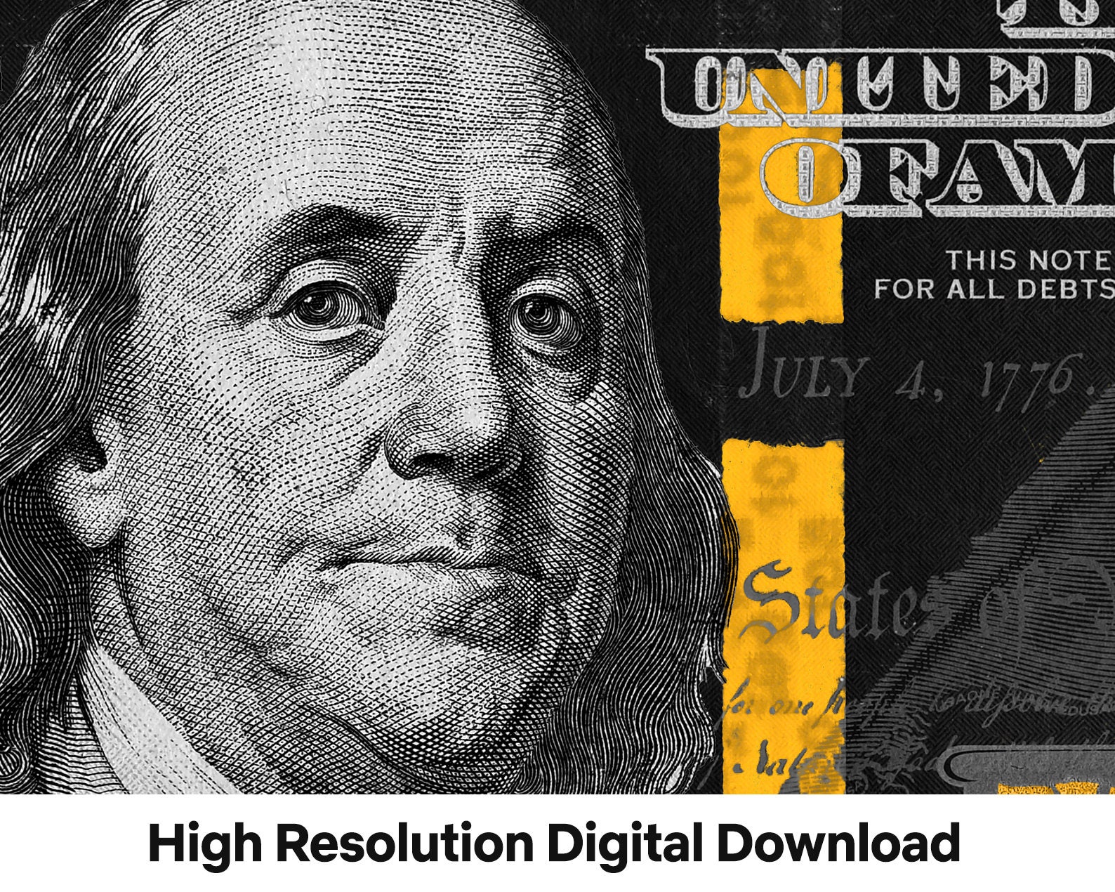 Black and White Gold 100 Dollar Banknote Painting Poster Print, Money ...