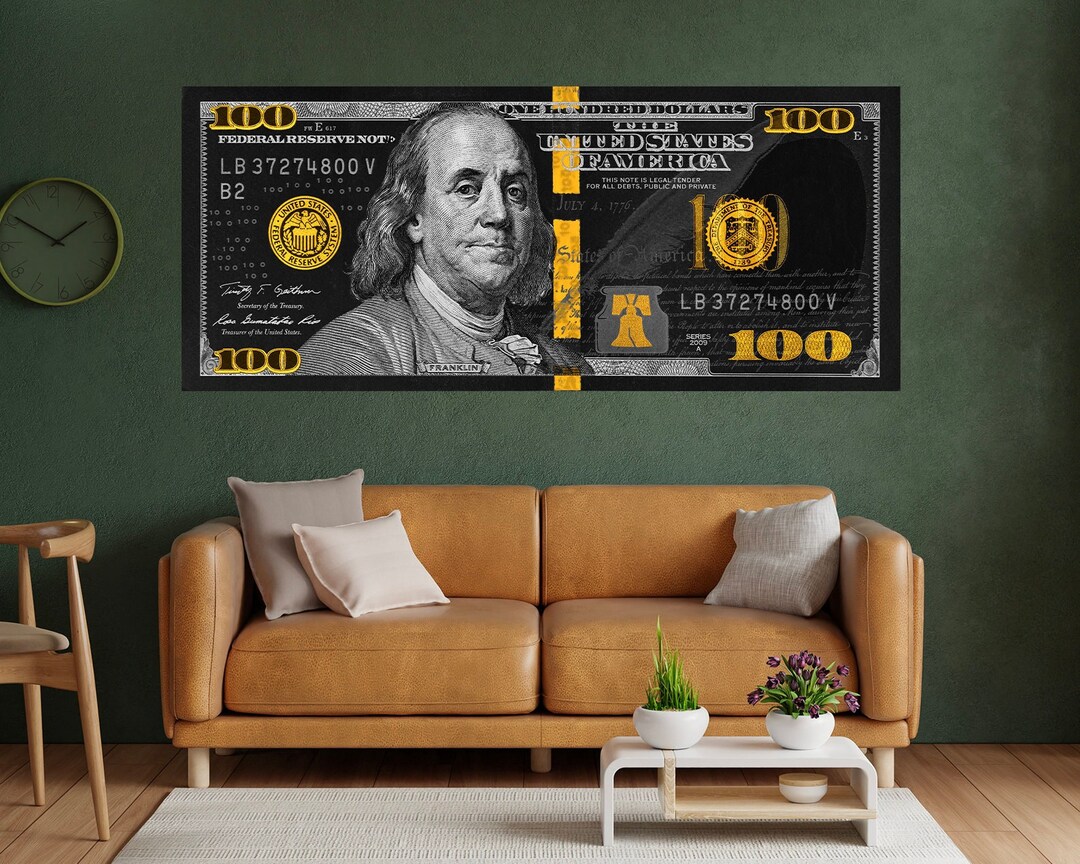 Black and White Gold 100 Dollar Banknote Painting Poster Print, Money ...