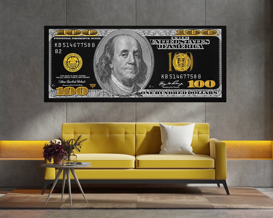Black and White Gold 100 Dollar Banknote Painting Poster Print, Money ...