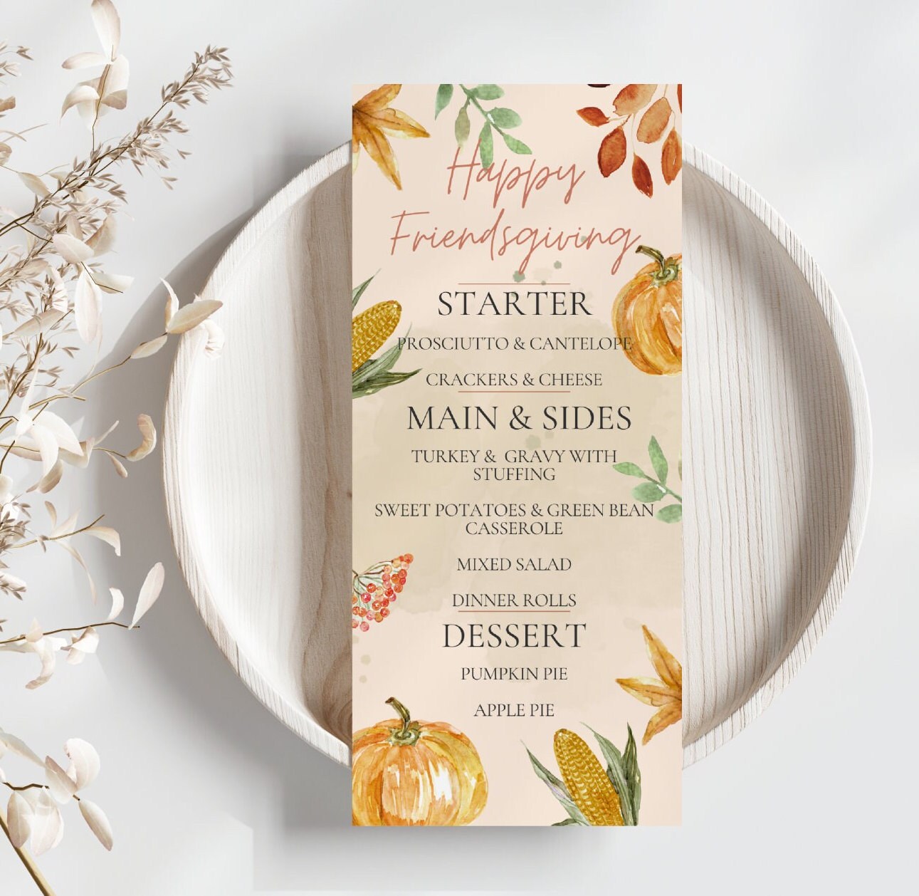 Friendsgiving Menu Template- Instant Download, Editable Template ...