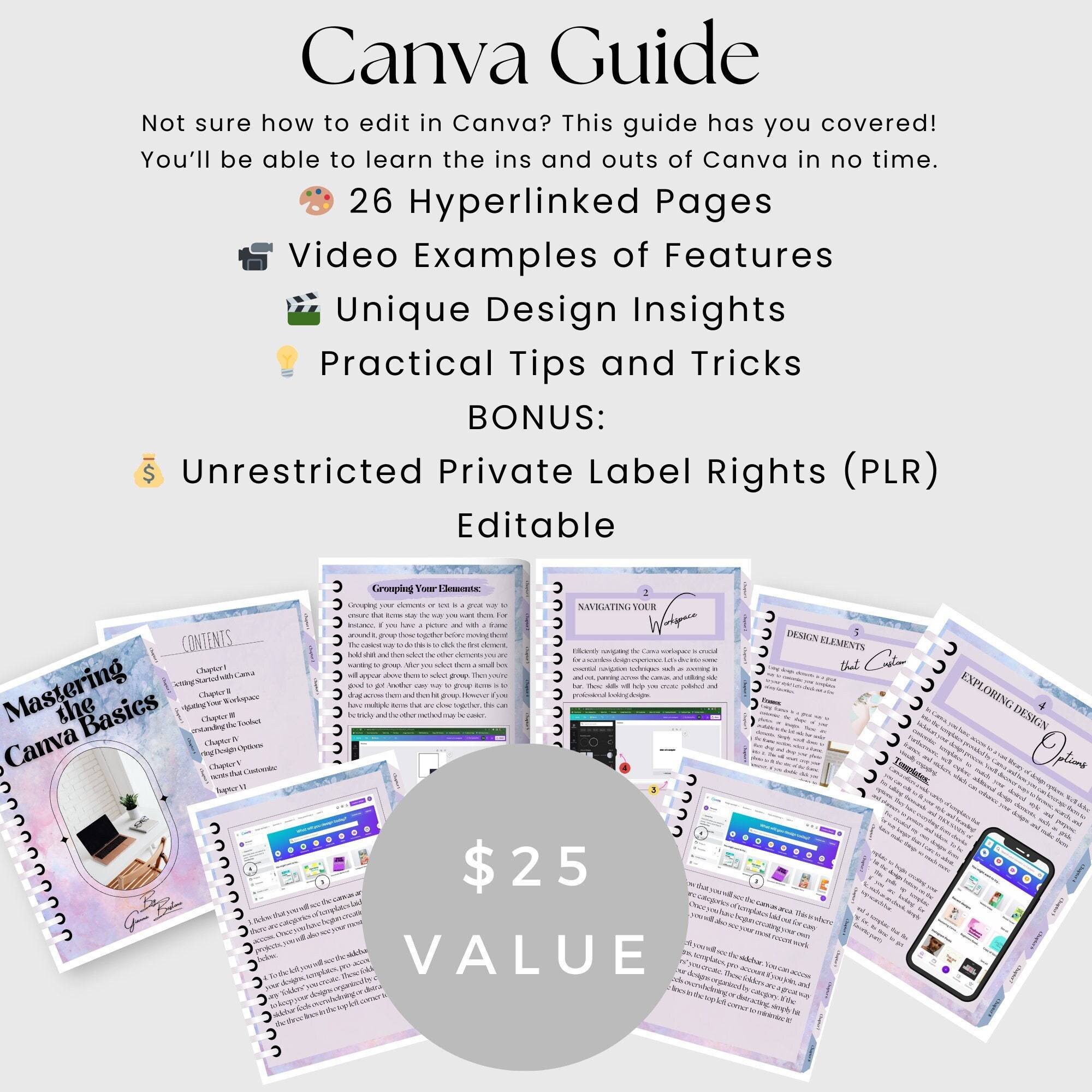 Hyperlinked Canva Basics Guide PLR Guide Book, Private Label Rights Digital Product, How to Use ...