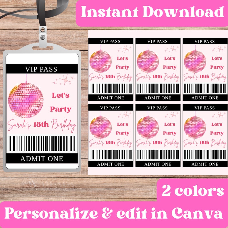 VIP Party Pass Badge Disco in My Birthday Era- Personalizable Instant ...