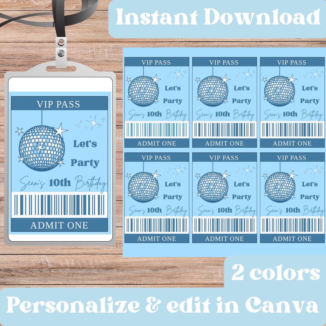 VIP Party Pass Badge Disco in My Birthday Era- Personalizable Instant ...