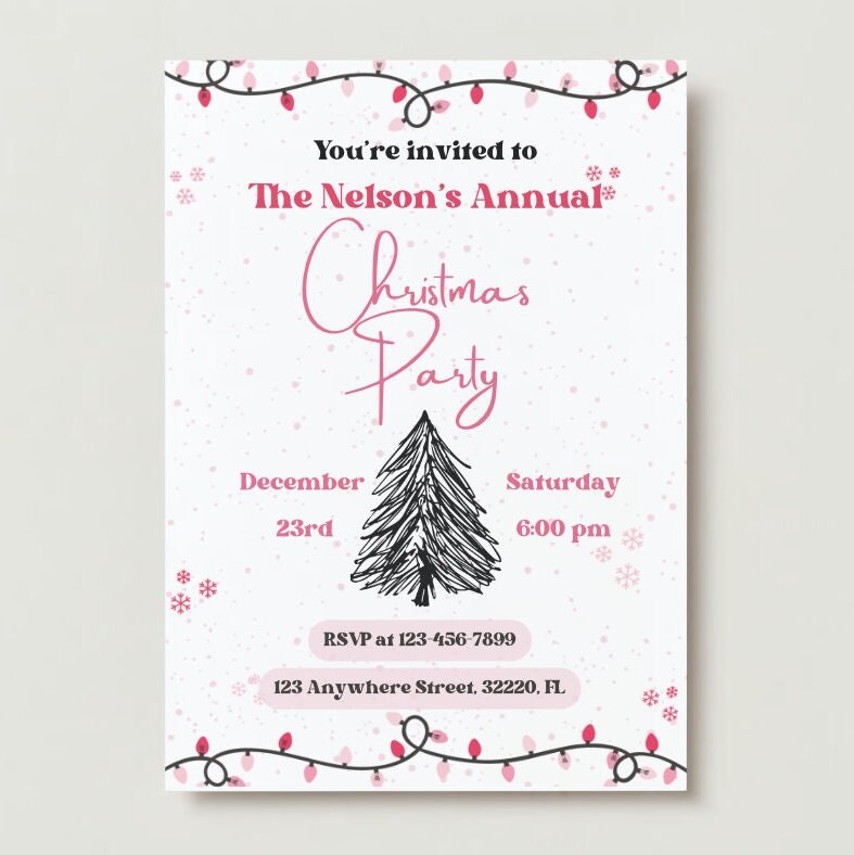 Pink Retro Christmas Party Invitation Template- Cute Pinkmas Work ...