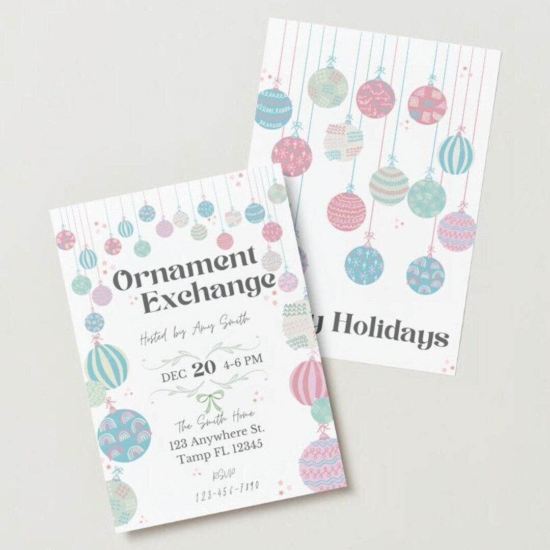 Ornament Exchange Christmas Party Invitation Template- Pastel Pinkmas ...