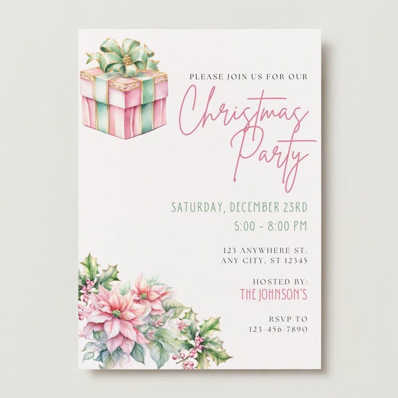 Pastel Pink Christmas Party Invitation Template- Pinkmas Classy ...