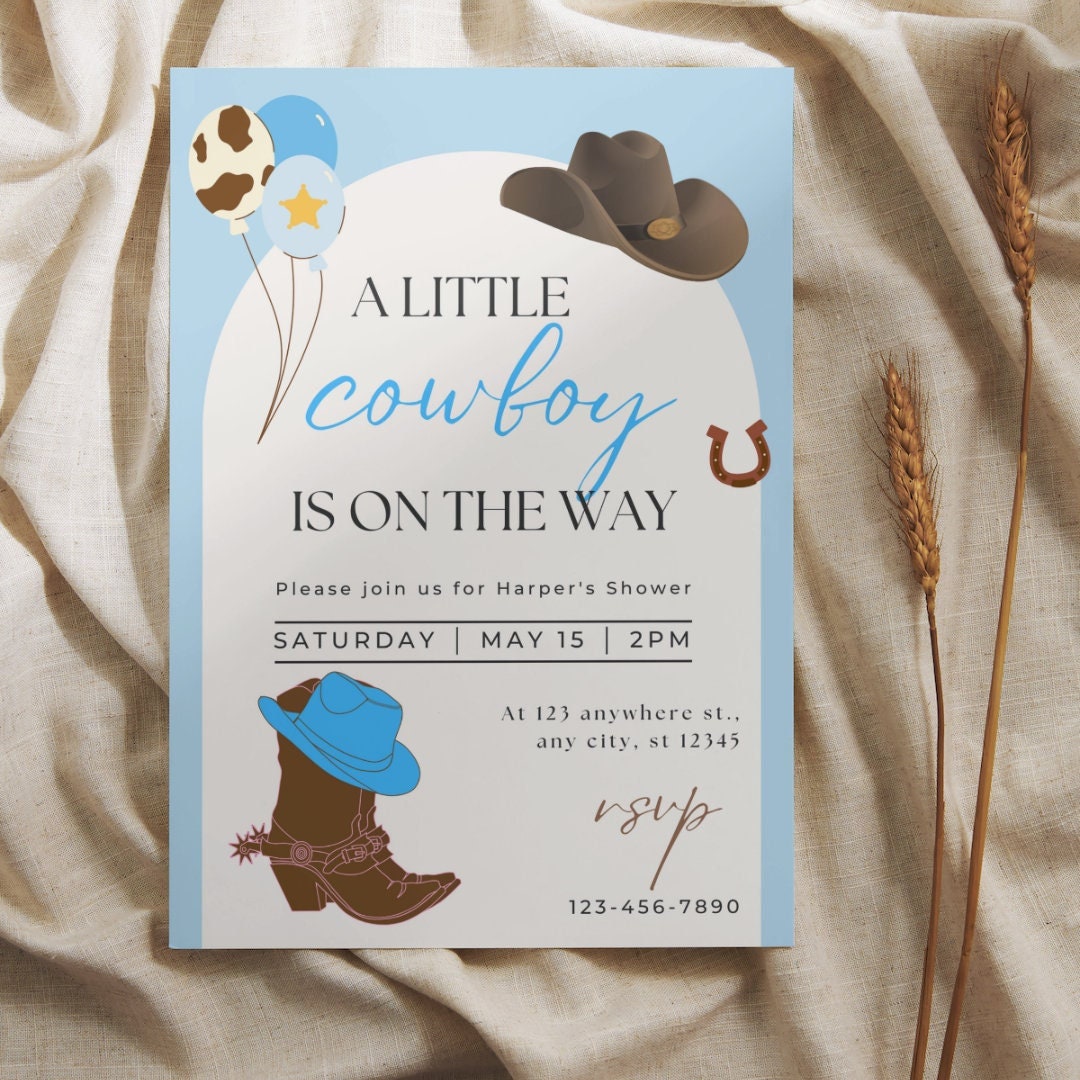 Editable Cowboy Baby Shower Invitation- Coastal Cowboy Party Trendy ...