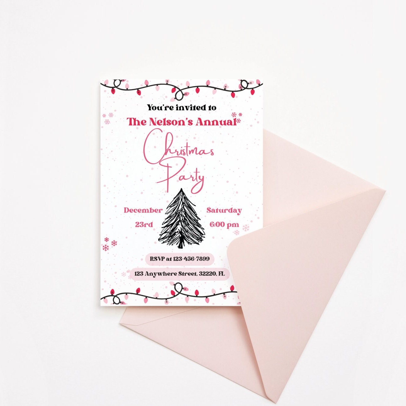 Pink Retro Christmas Party Invitation Template Cute Pinkmas Work ...