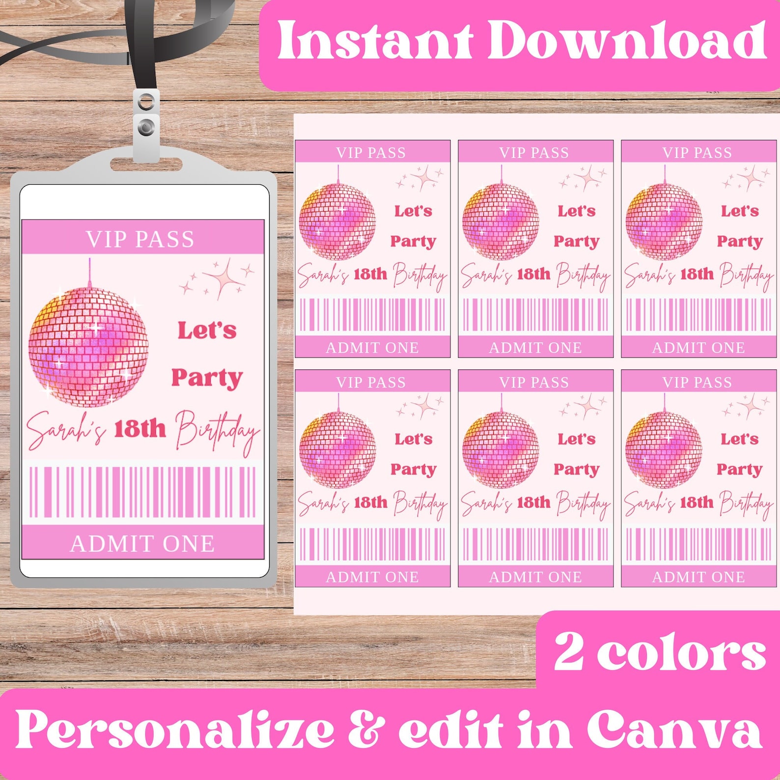 VIP Party Pass Badge Disco in My Birthday Era- Personalizable Instant ...