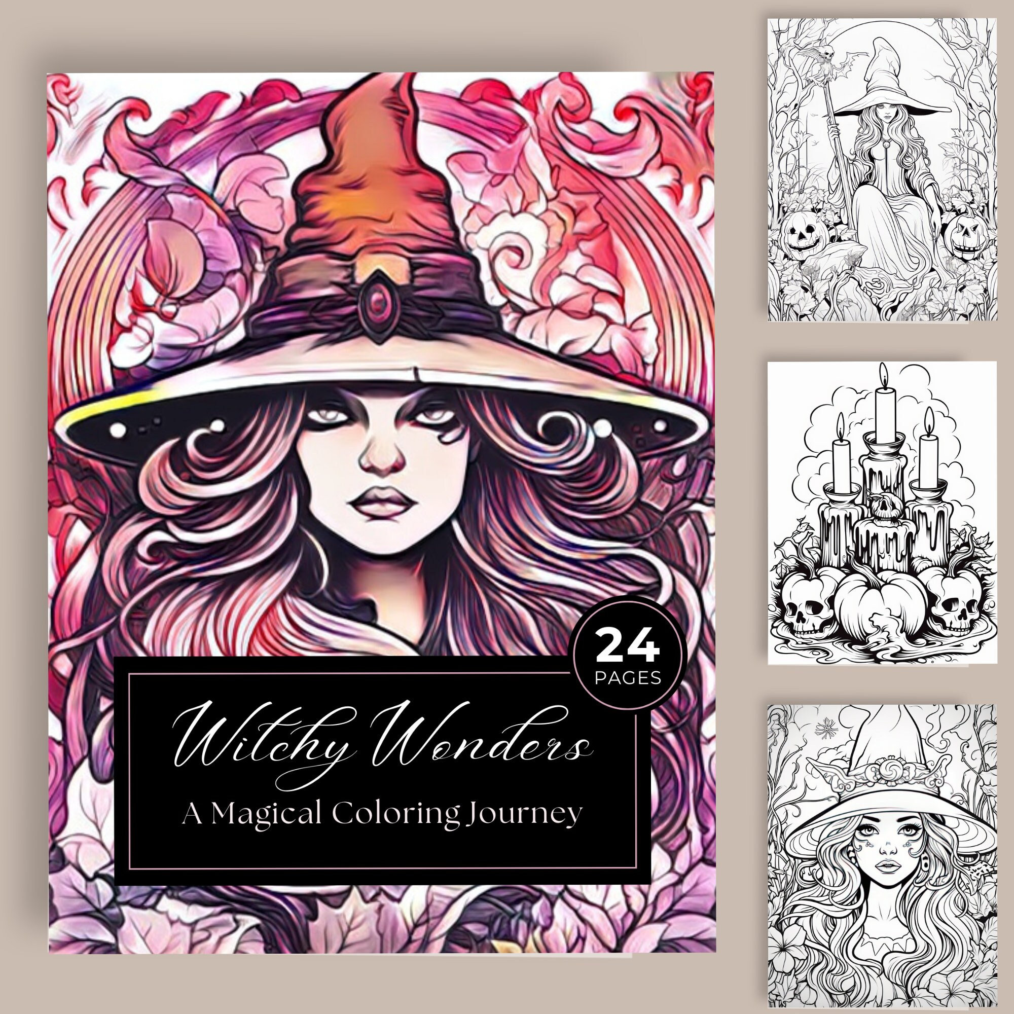 24 Halloween Witchy Coloring Pages- Instant Download, Printable PDF ...