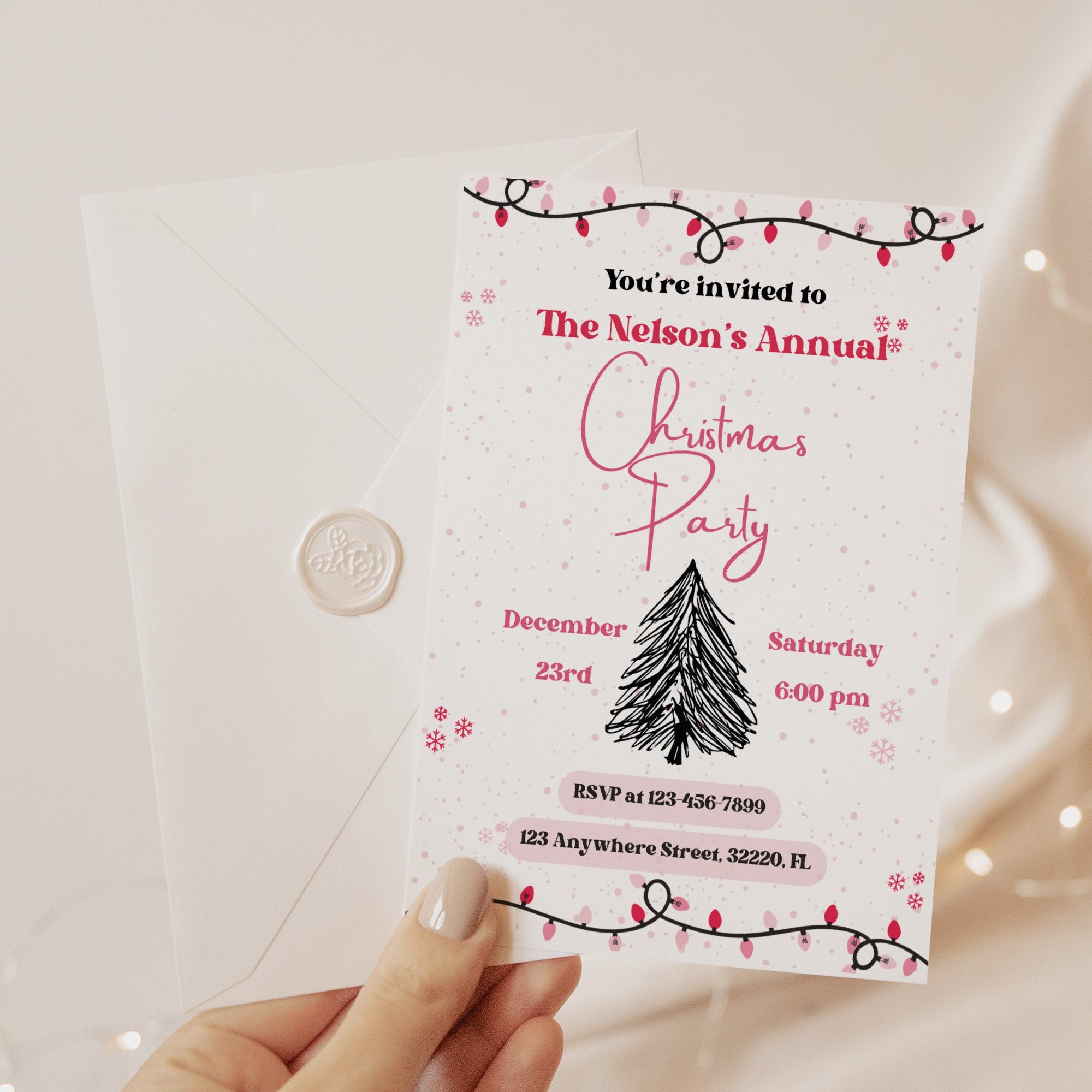 Pink Retro Christmas Party Invitation Template Cute Pinkmas Work ...