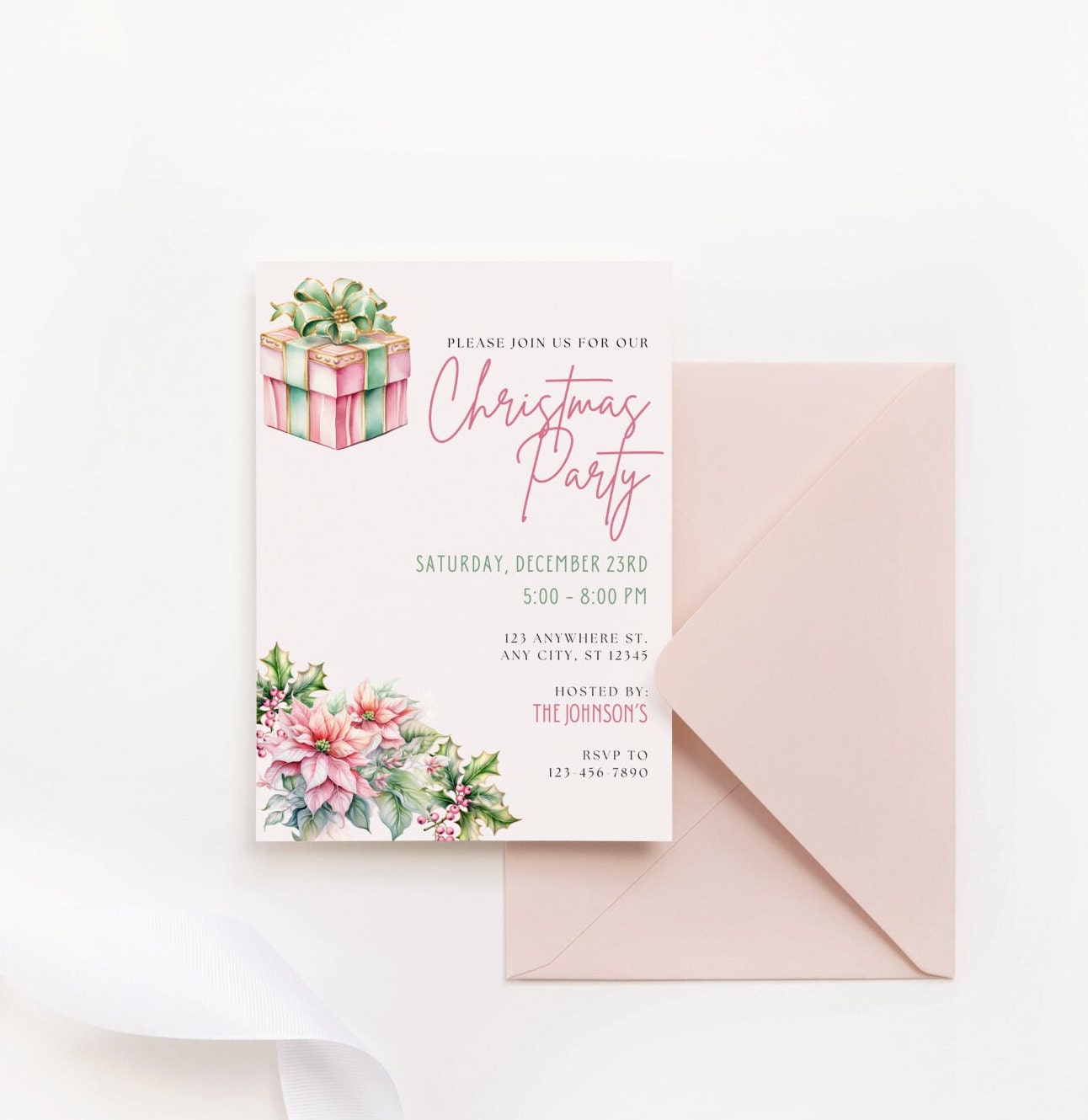 Pastel Pink Christmas Party Invitation Template- Pinkmas Classy ...