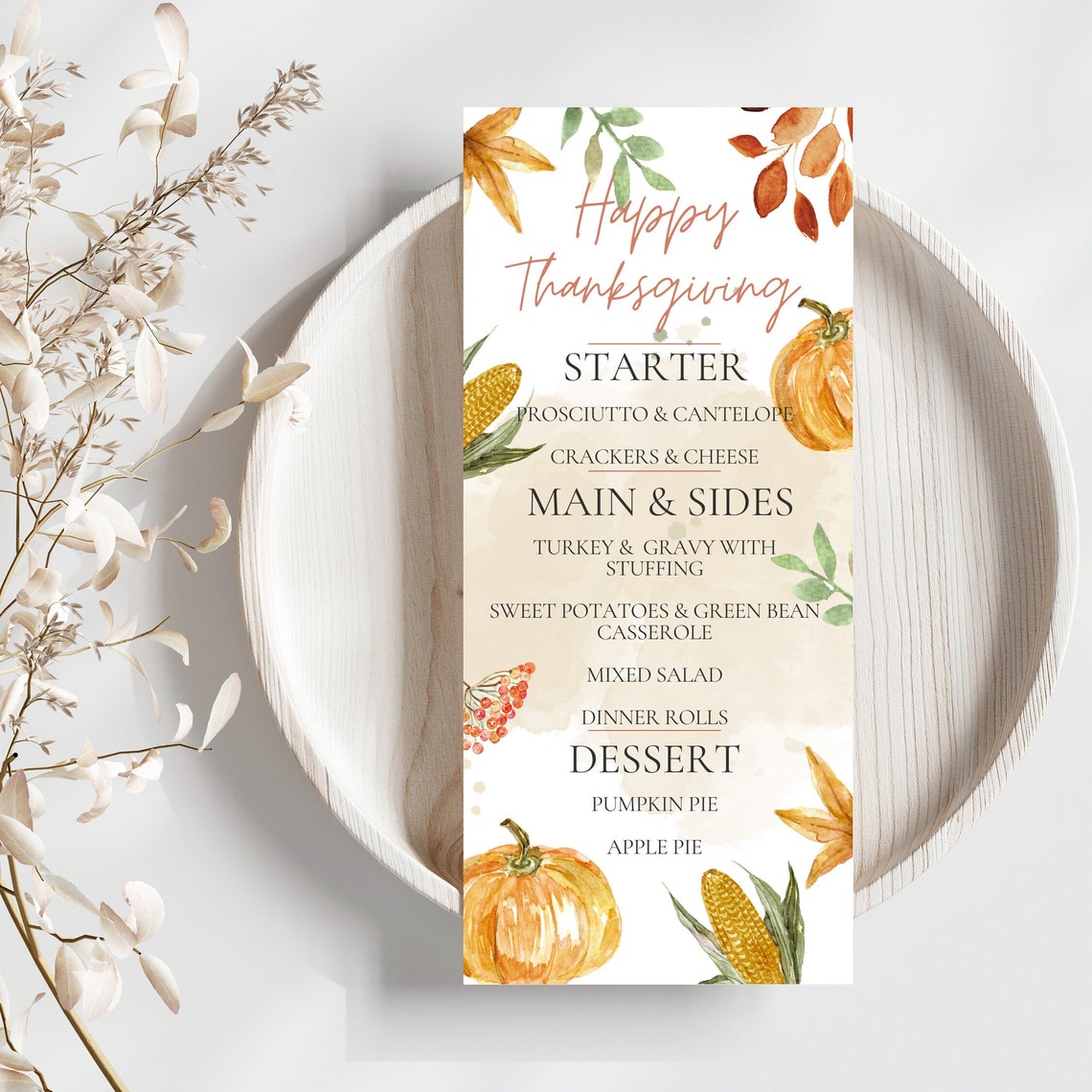 Thanksgiving Menu Template- Instant Download, Editable Template, Rustic ...