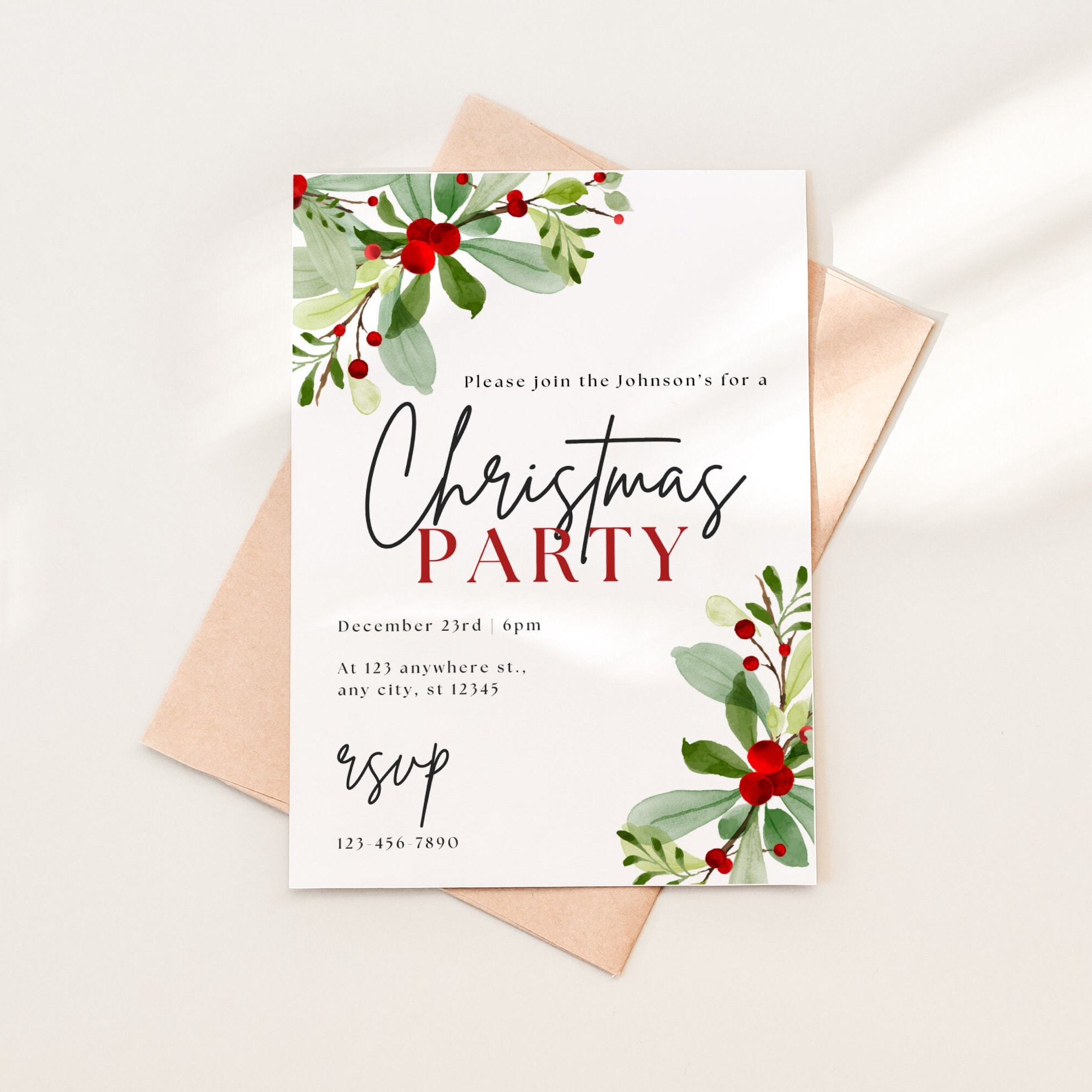 Classy Christmas Party Invitation Template- Work Christmas Party Invite ...
