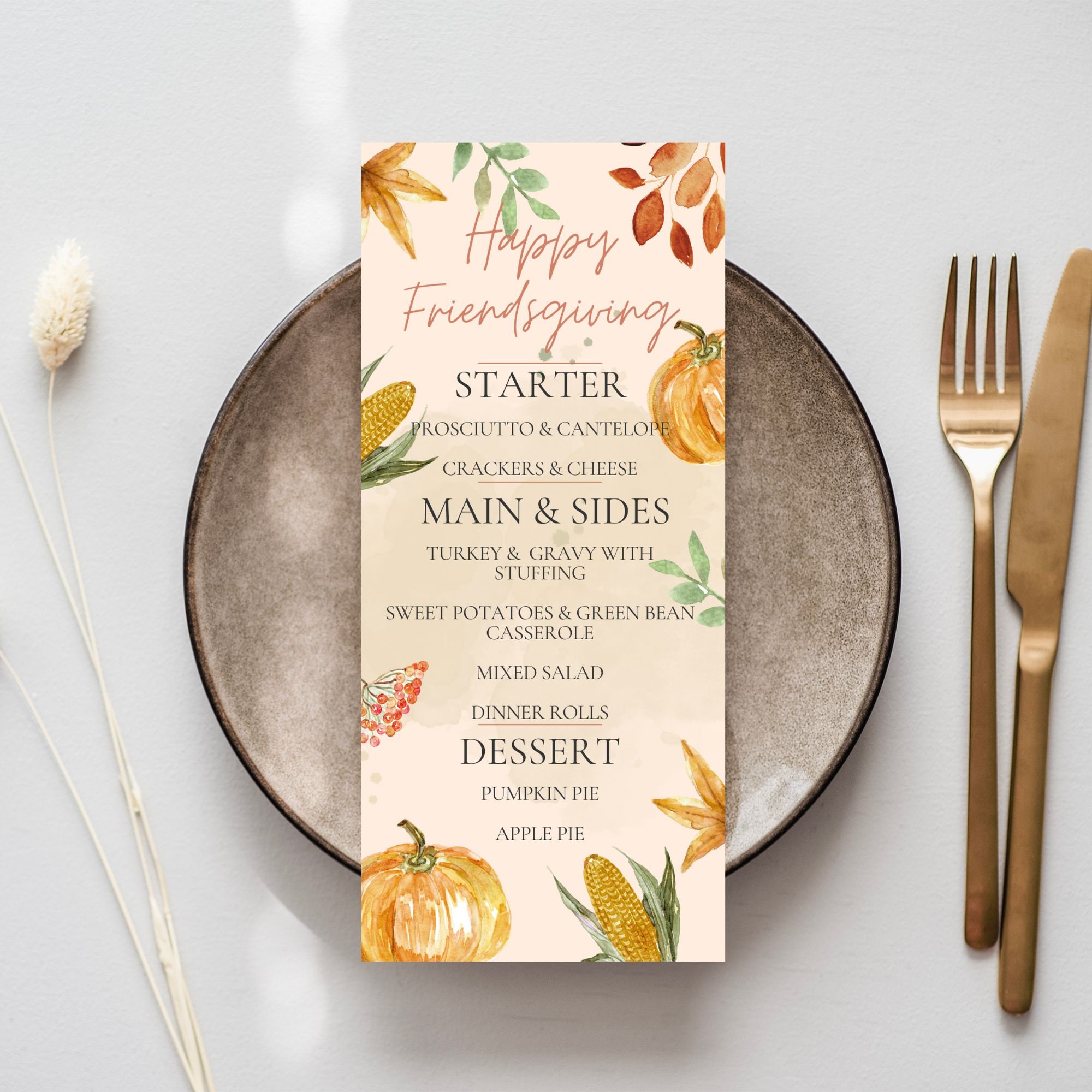 Friendsgiving Menu Template- Instant Download, Editable Template ...