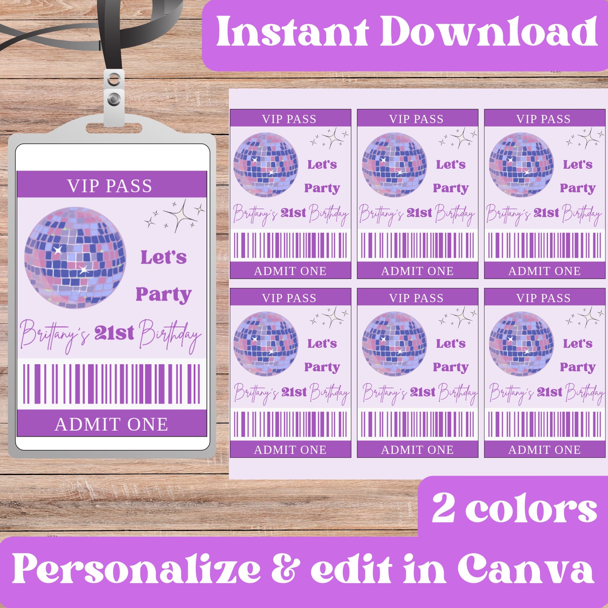 VIP Party Pass Badge Disco in My Birthday Era- Personalizable Instant ...