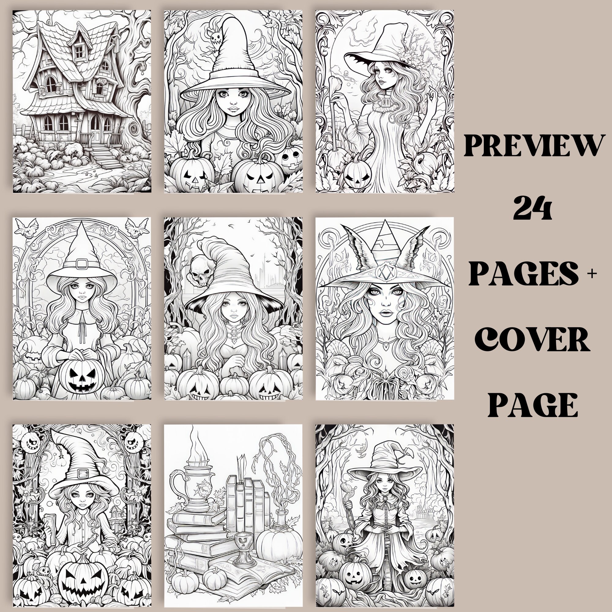 24 Halloween Witchy Coloring Pages- Instant Download, Printable PDF ...
