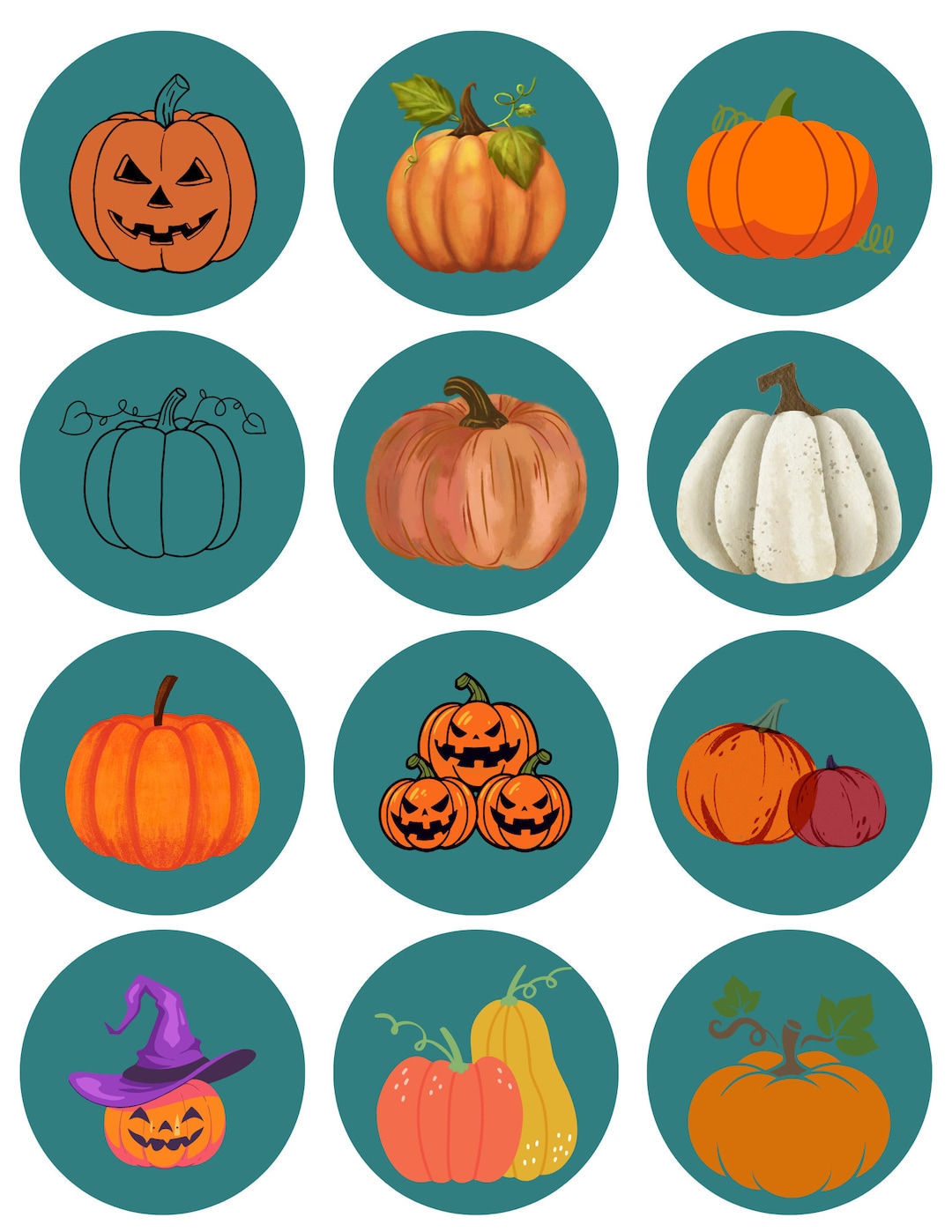 Pumpkin Cupcake Toppers Printable Digital Halloween Cupcake - Etsy