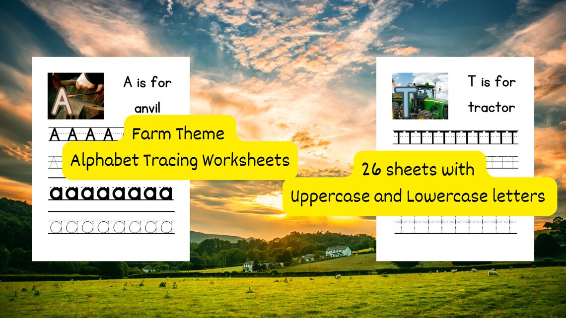 Printable Farm Theme Alphabet Tracing Worksheets - Etsy