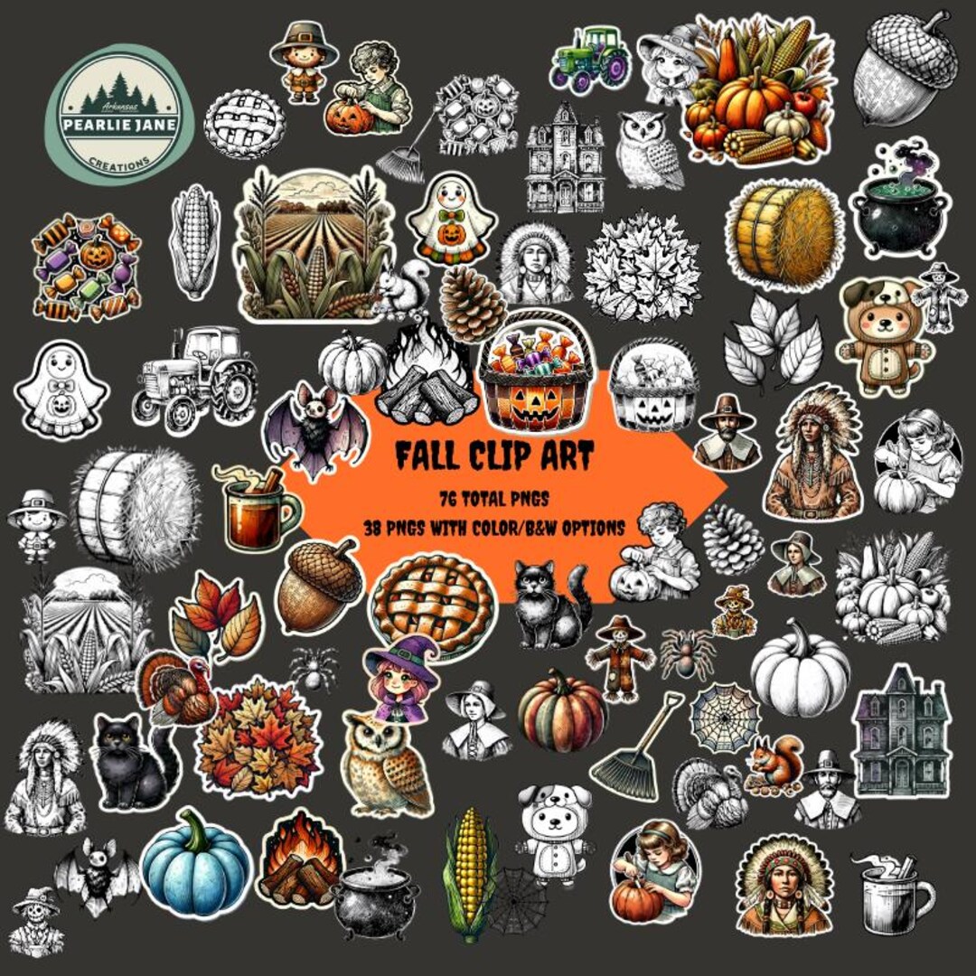 Fall-themed Clip Art Bundle 76 PNG Images With Transparent Backgrounds ...