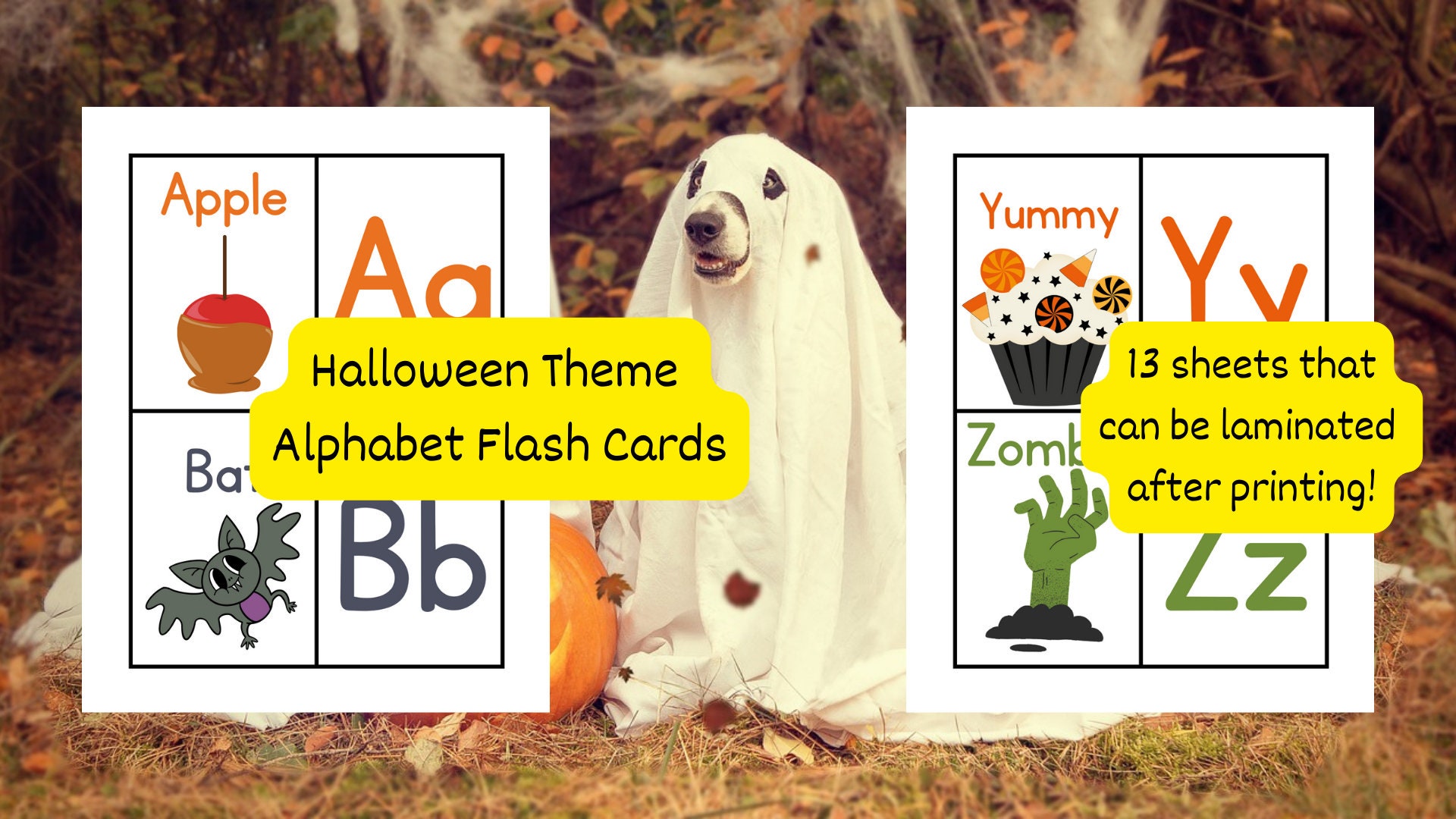 Printable Halloween Theme Alphabet Flash Cards - Etsy
