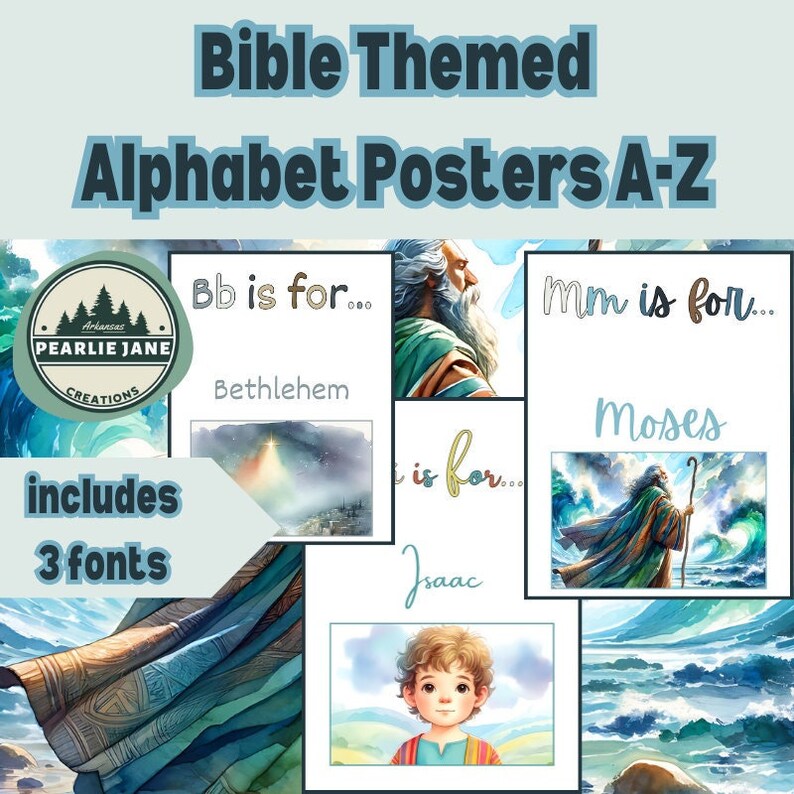 Bible Alphabet Posters A-Z for Nursery, Bedroom, Classroom Decorations ...