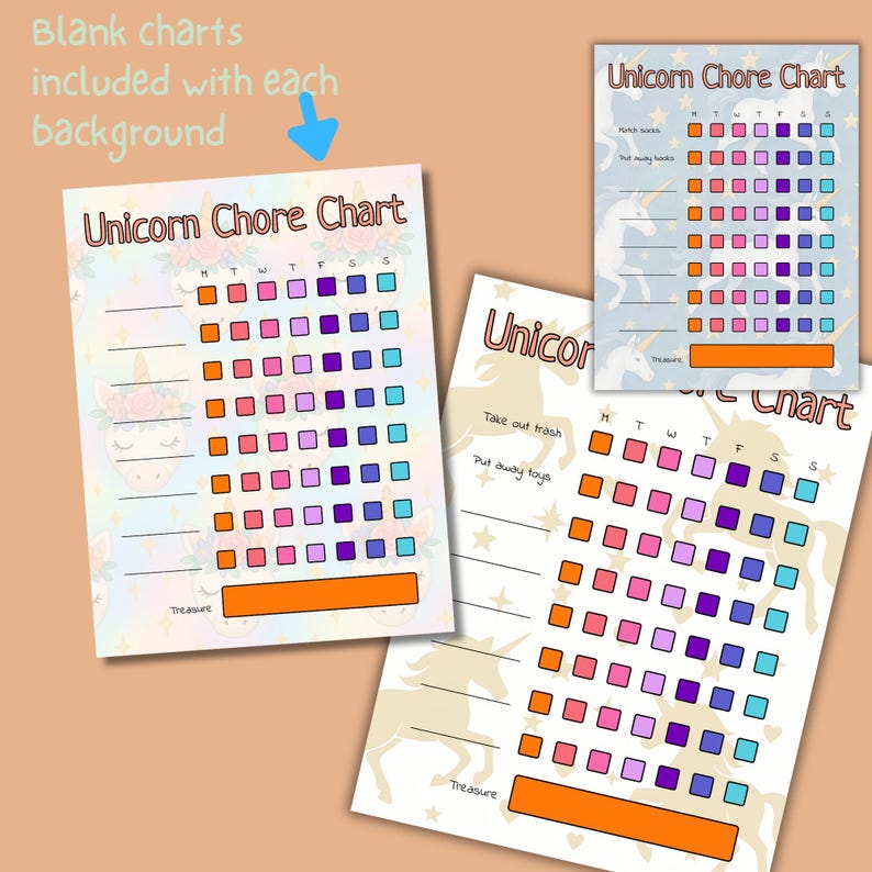 Printable Unicorn Chore Chart for Kids With 30 Pages, 6 Designs and 5 ...