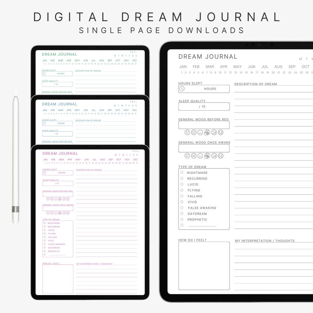 Digital Dream Journal, Single Page Reusable Dream Journal, Goodnotes ...
