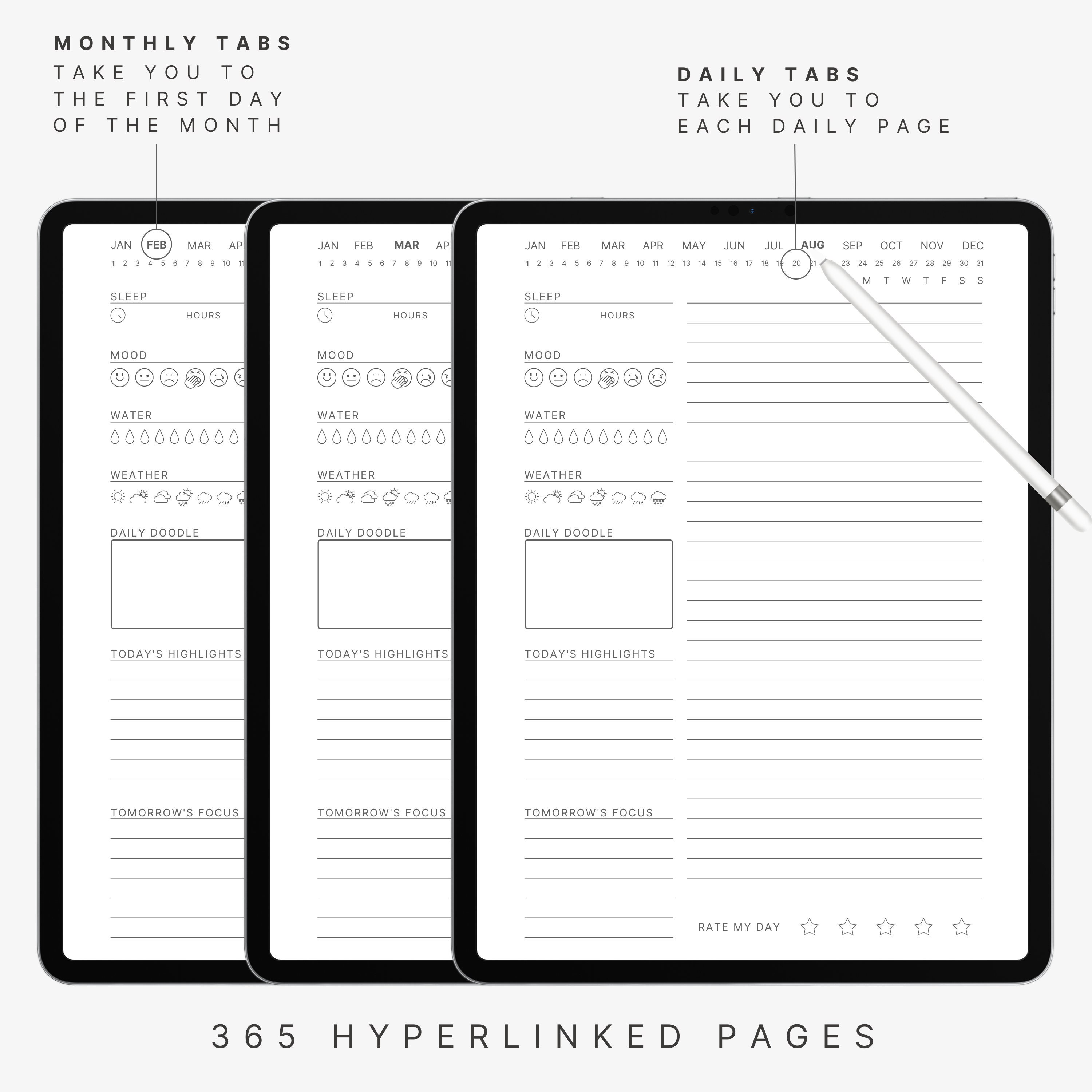 Digital Daily Journal, 365 Hyperlinked Daily Pages, Goodnotes Journal ...