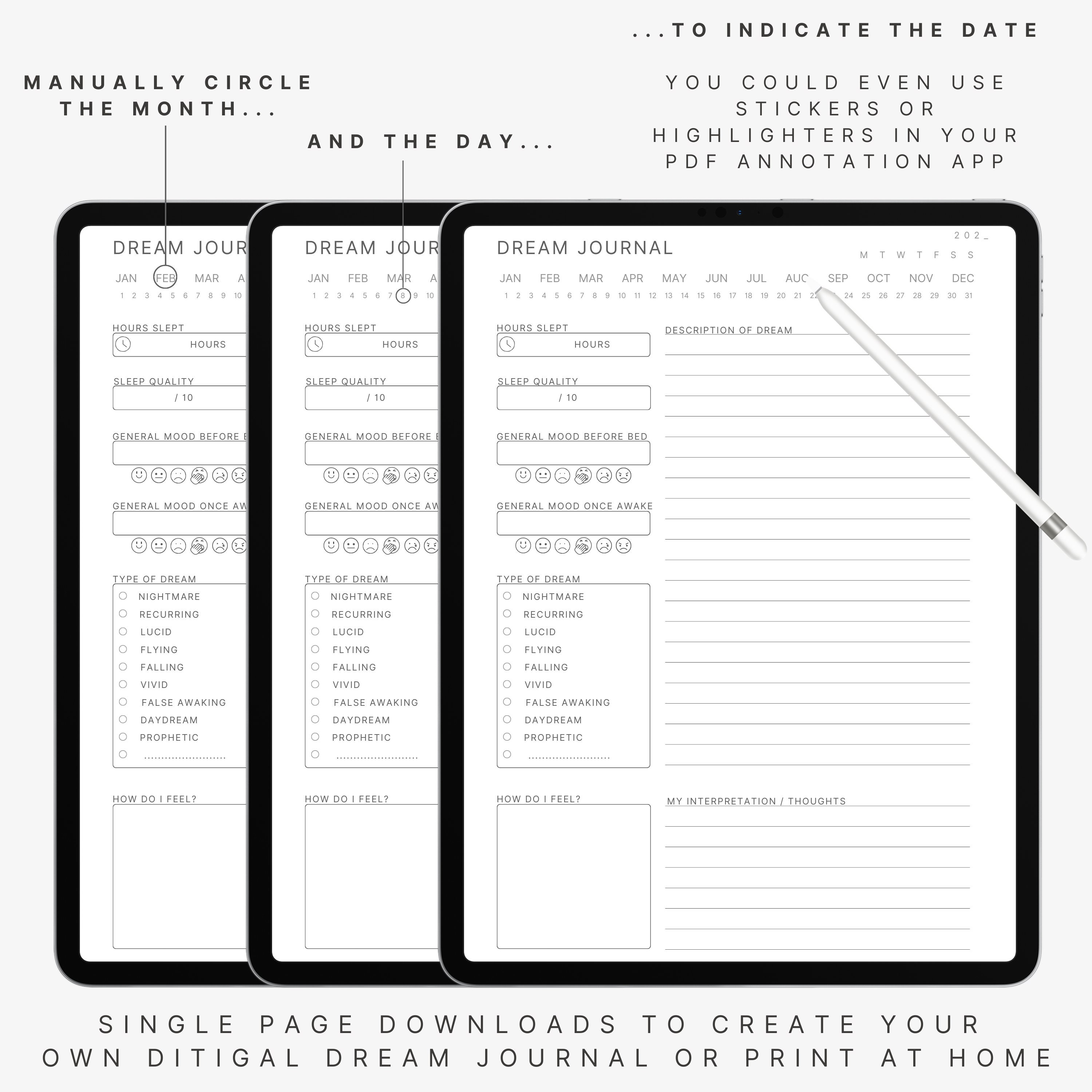 Digital Dream Journal, Single Page Reusable Dream Journal, Goodnotes ...
