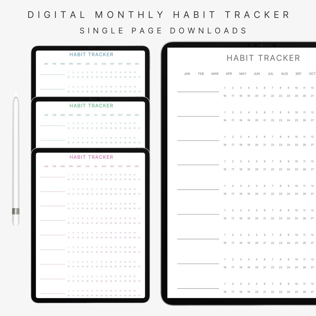 Digital Monthly Habit Tracker, Single Page Reusable Habit Tracker ...