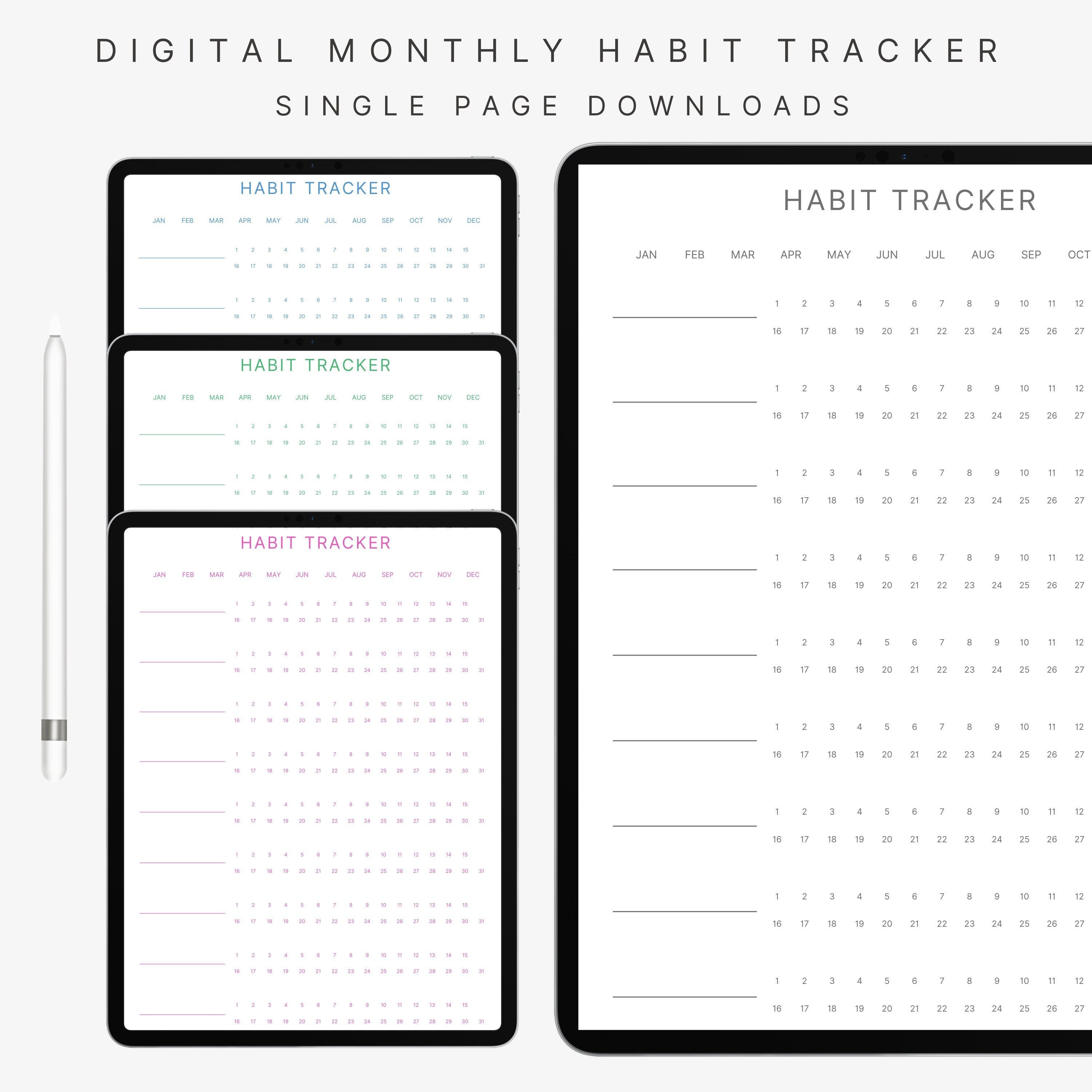 Digital Monthly Habit Tracker Single Page Reusable Habit - Etsy