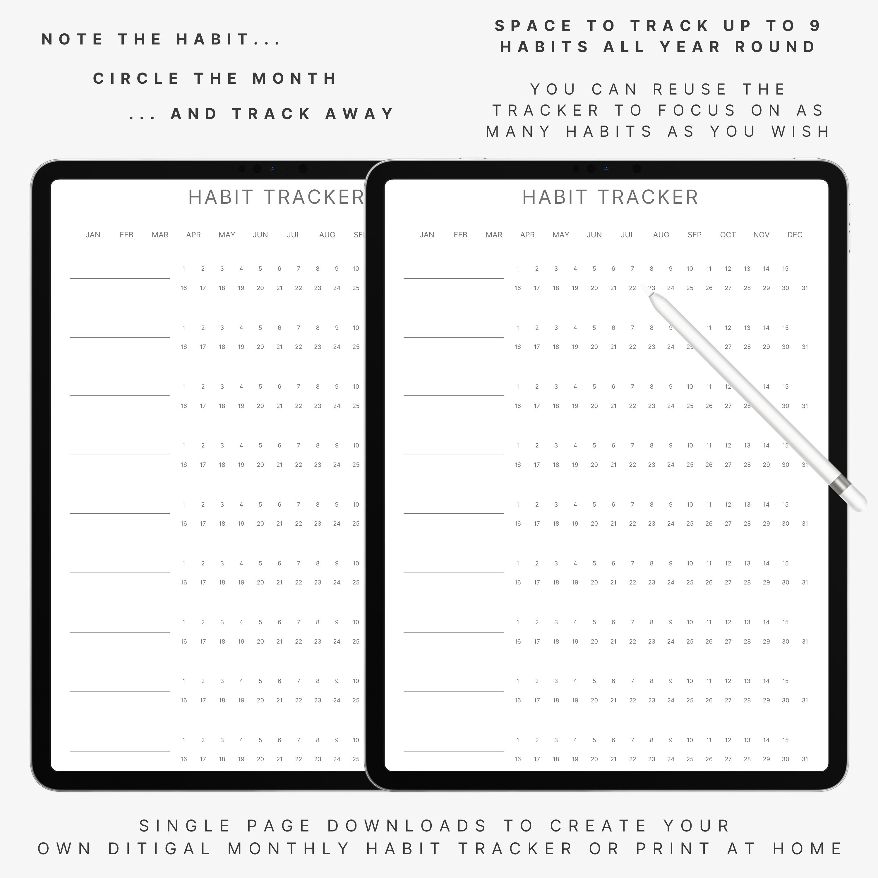 Digital Monthly Habit Tracker Single Page Reusable Habit - Etsy