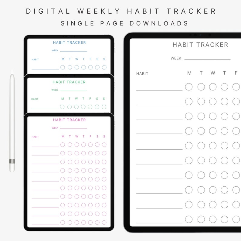 Digital Weekly Habit Tracker, Single Page Reusable Habit Tracker ...