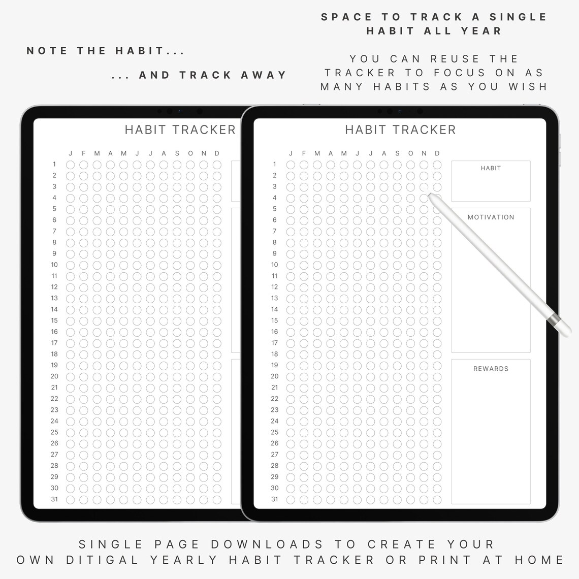 Digital Yearly Habit Tracker, Single Page Reusable Habit Tracker ...