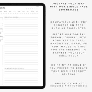 Digital Dream Journal, Single Page Reusable Dream Journal, Goodnotes ...
