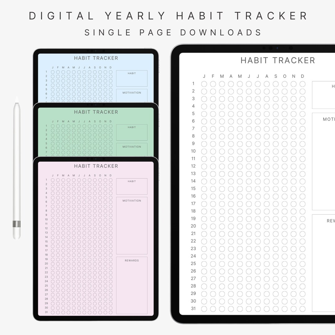 Digital Yearly Habit Tracker, Single Page Reusable Habit Tracker ...
