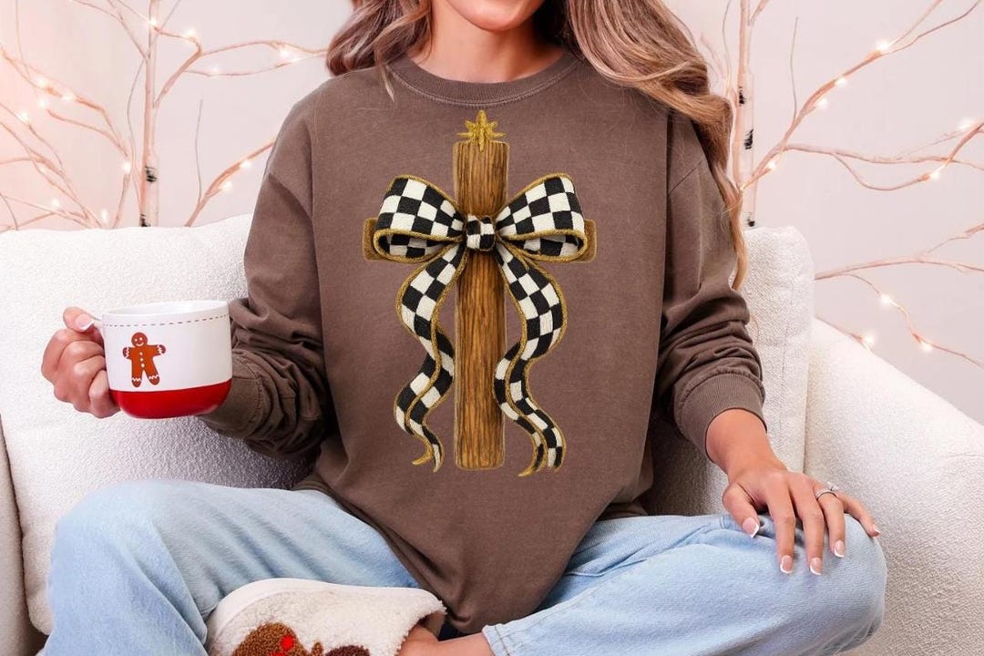 Preppy Cross With Bow and Glitter Png - Etsy